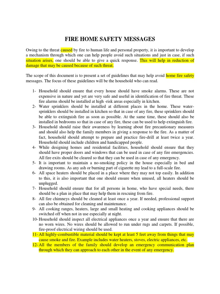 Fire Home Safety Messages | PDF | Fire Sprinkler System | Fires