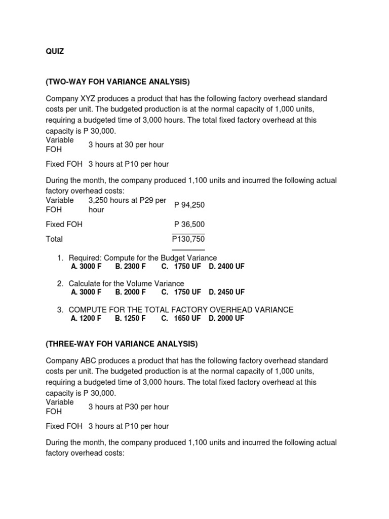Quiz | PDF | Variance | Budget