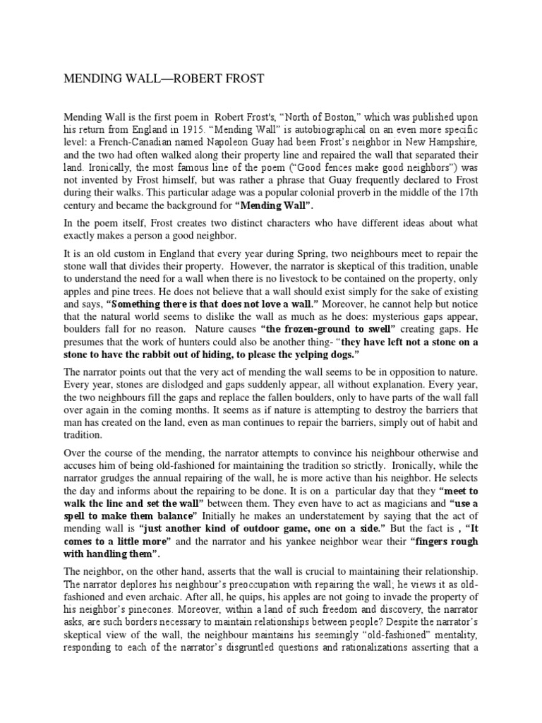 Poem 1 - Mending Wall | PDF
