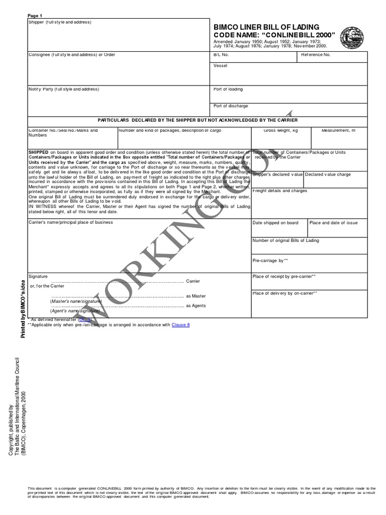 Conlinebill 2000 | PDF | Cargo | Bill Of Lading
