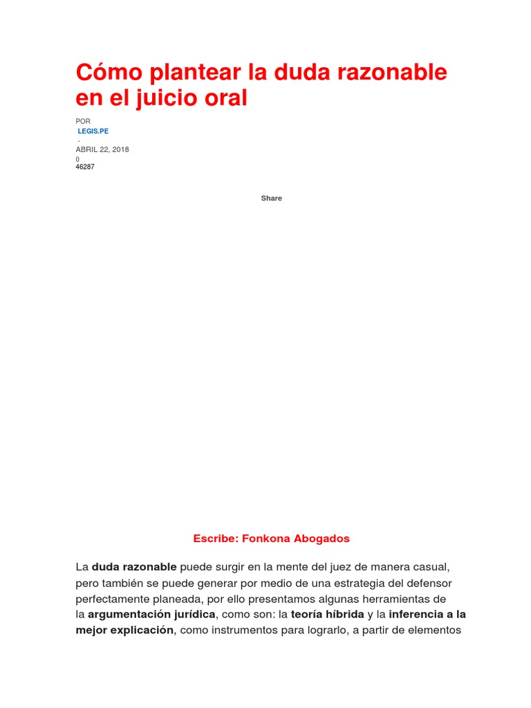 Cómo Plantear La Duda Razonable en El Juicio Oral | PDF | Evidencia ...