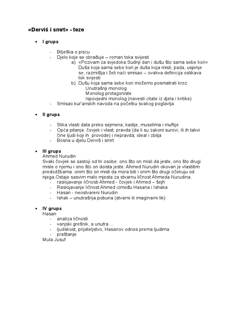 Derviš I SMRT - Teze | PDF