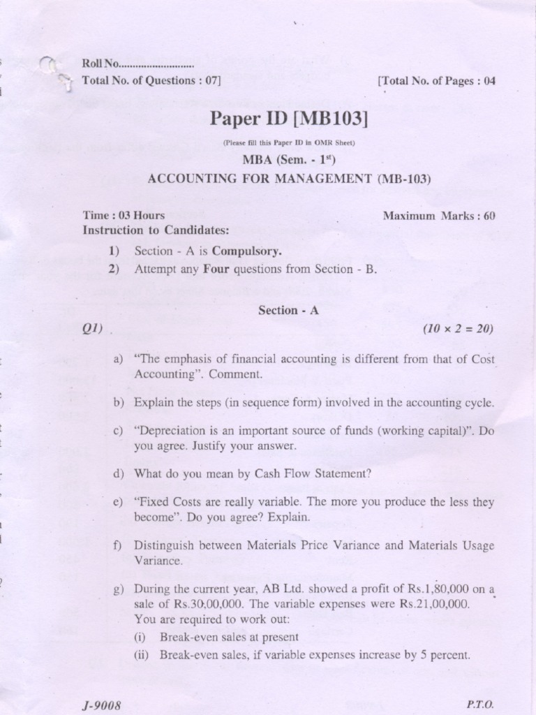 Accounting For Managers Question Paper PDF | PDF | Revenue | Financial ...
