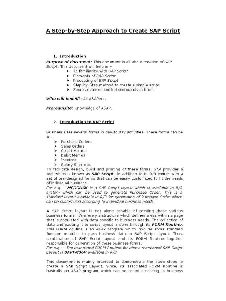 A Step by Step Approach To Create SapScript | PDF | Parameter (Computer Programming) | Page Layout