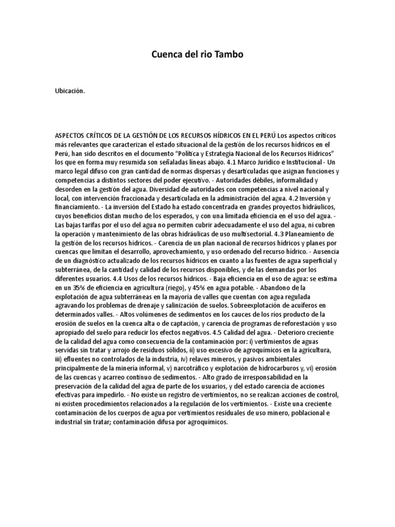 Cuenca Del Rio Tambo | PDF | Recursos hídricos | Calidad del agua