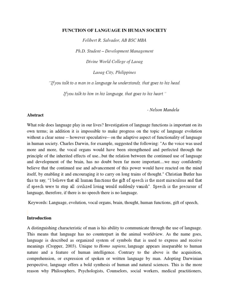 Function of Language in Human Society | PDF | Morphology (Linguistics ...
