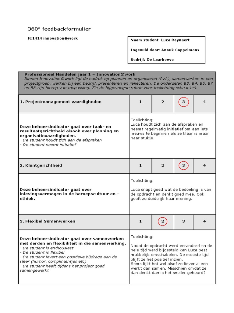 Feedback Formulier Voor Luca | PDF