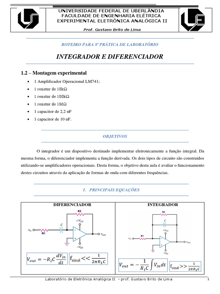 LAB 08 - Integrador e Diferenciador | PDF | Rede elétrica | Eletrônicos