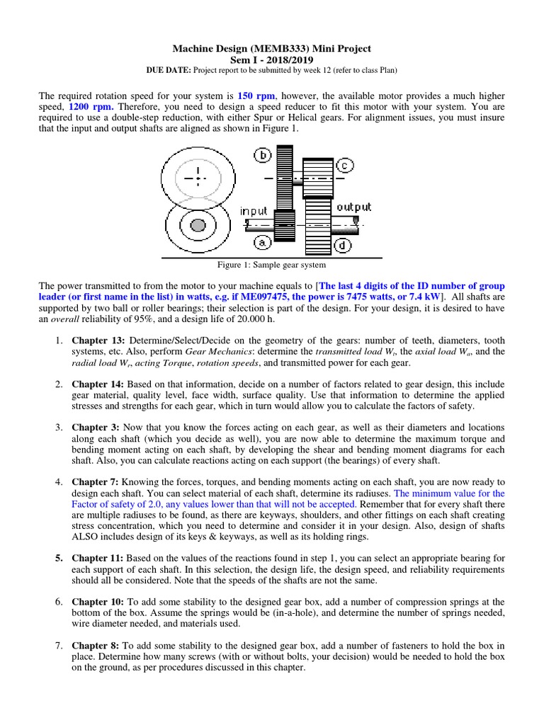 Machine Design Mini Project, Sem I 2018 2019 | PDF | Gear | Bending