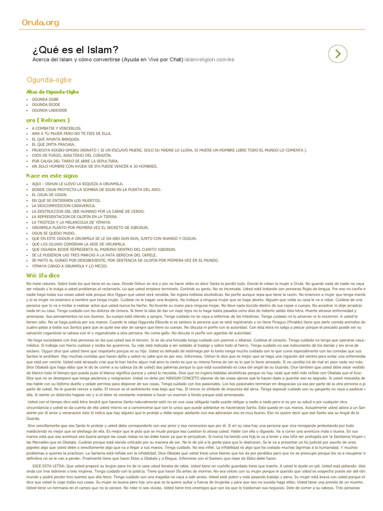 Ogunda Wikipedia - Ogunda-Ogbe | PDF | Santeria | Religión y creencia