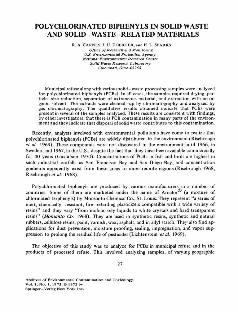 Polychlorinated Biphenyls in Solid Waste and Solid-Waste-Related ...