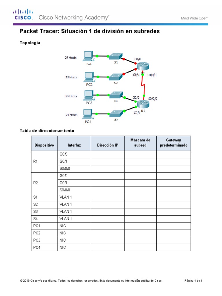 8.1.4.7 Packet Tracer - Subnetting Scenario 1 PDF | PDF | Dirección IP | Transmisión de datos