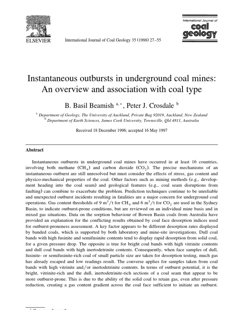 Outburst Risks in Beamish Coal Mines | PDF | Coal Mining | Adsorption