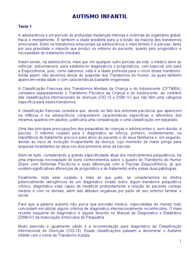 Autismo Infantil | PDF | Autismo | Distúrbio mental