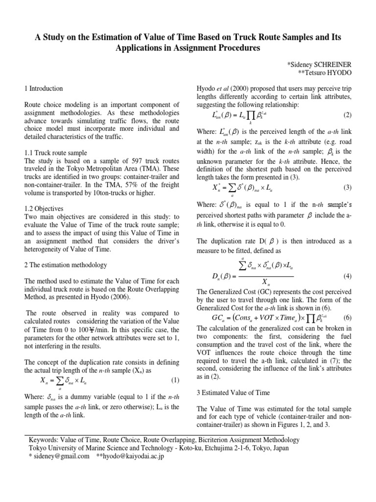 Estimating Truck Route Value of Time | PDF | Toll Road | Time