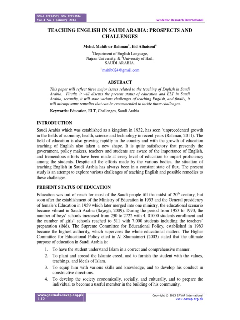 Teaching English in Saudi Arabia - Prospects and | PDF | Language ...
