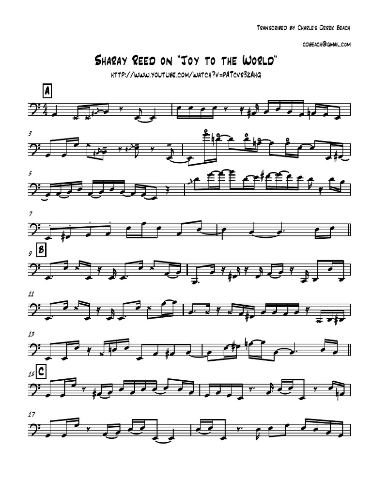 Sharay Reed Joy To The World Bass Transcription PDF | PDF