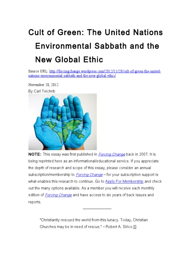 Cult of Green: The United Nations Environmental Sabbath and The New ...