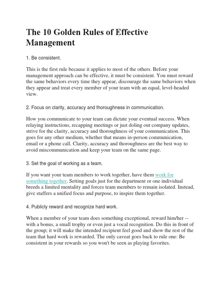 The 10 Golden Rules of Effective Management | PDF | Psychological ...