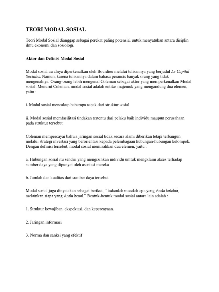 Teori Modal Sosial | PDF