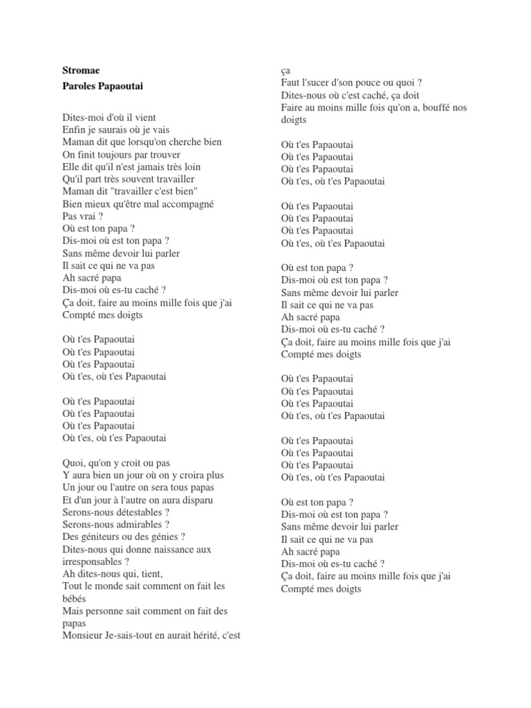 Stromae Paroles Papaoutai | PDF