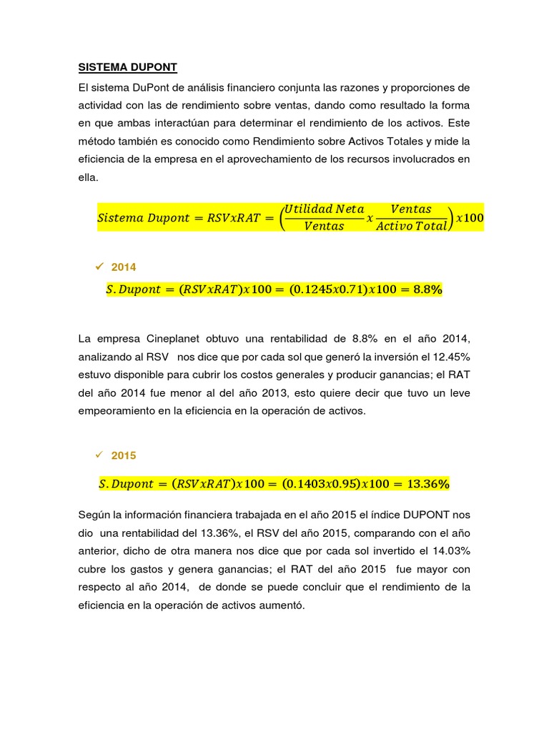 Sistema Dupont Word | PDF | Rentabilidad sobre recursos propios | Economias