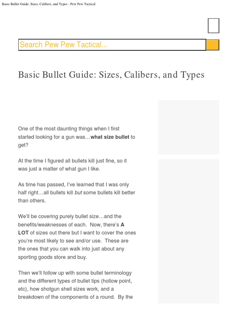 Basic Bullet Guide Sizes, Calibers, and Types | PDF | Cartridge ... Basic Bullet Guide Sizes, Calibers, and Types | PDF | Cartridge ...