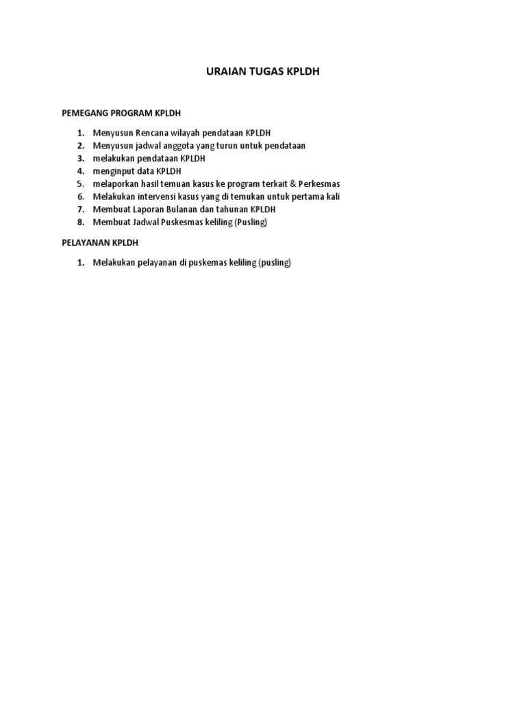 Uraian Tugas KPLDH | PDF