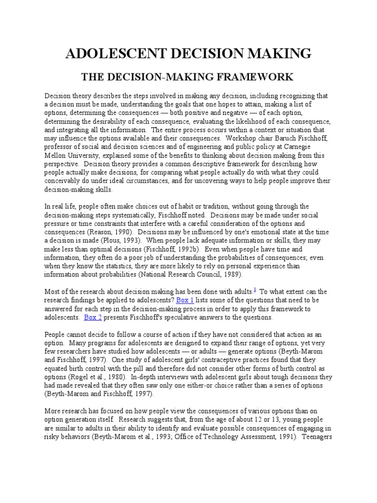 Adolescent Decision Making | PDF | Decision Making | Adolescence