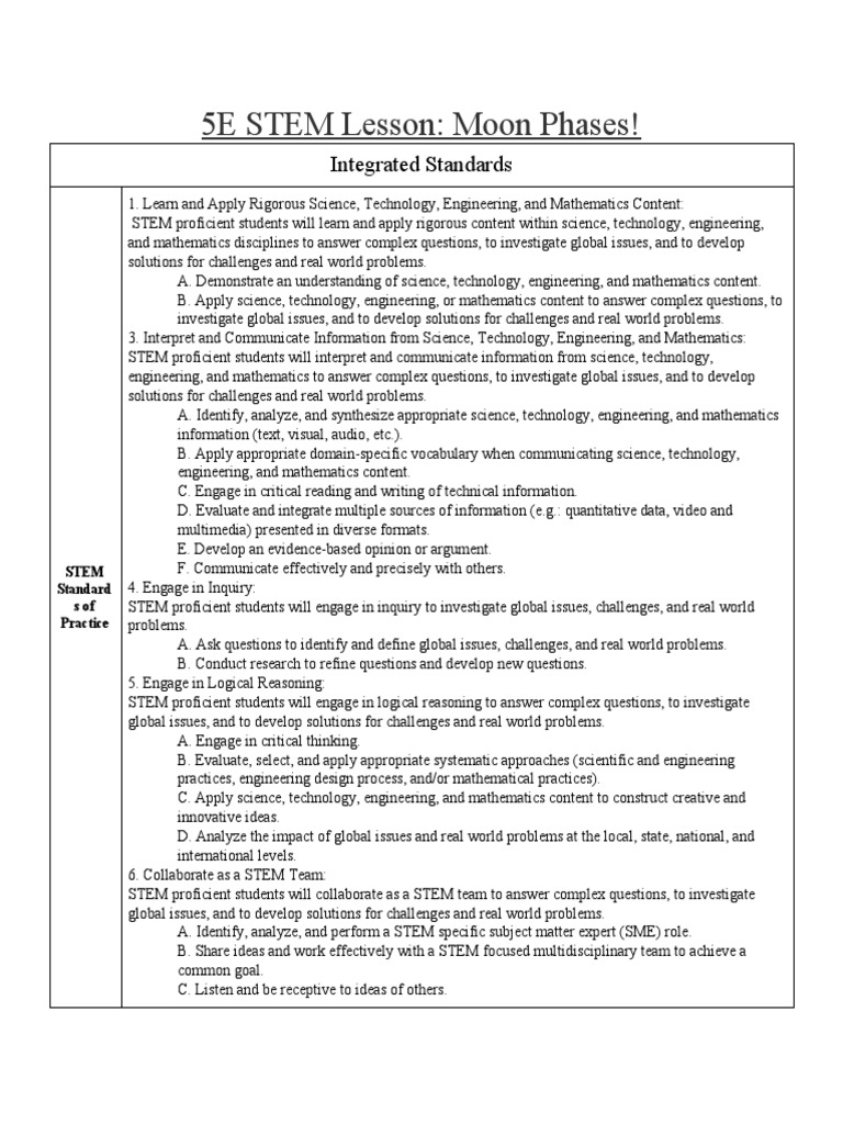 Moon Phases STEM Lesson Plan | PDF | Science, Technology, Engineering ...