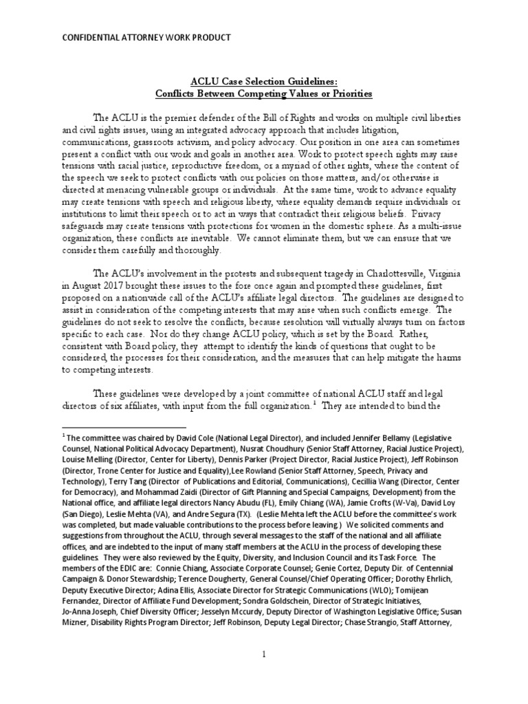 ACLU Case Selection Guidelines: Conflicts Between Competing Values or ...