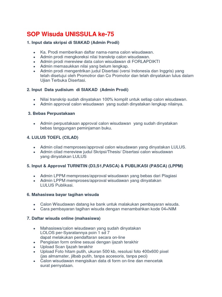 Sop Wisuda Unissula Ke 75 | PDF
