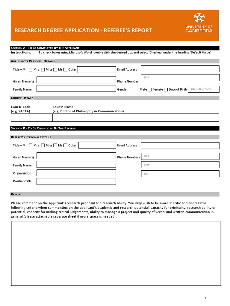 Research Applicant Referee Report.v2 | PDF | Academic Degree | Doctor Of Philosophy