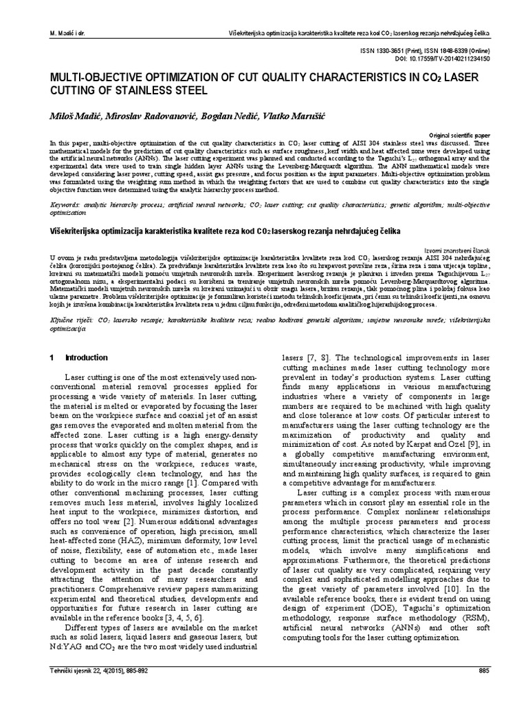 Multi-Objective Optimization of Cut Quality Characteristics in Co Laser Cutting of Stainless ...