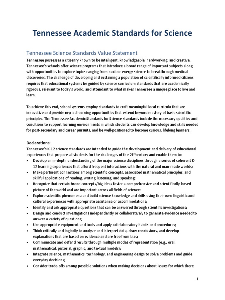 Tennessee Academic Standards For Science | PDF | Ecosystem | Science