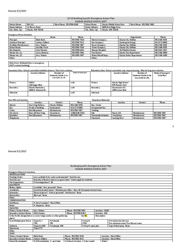 17-18 Cmse BLDG Specific Emerg Action Plan | PDF | Natural Gas | Nature