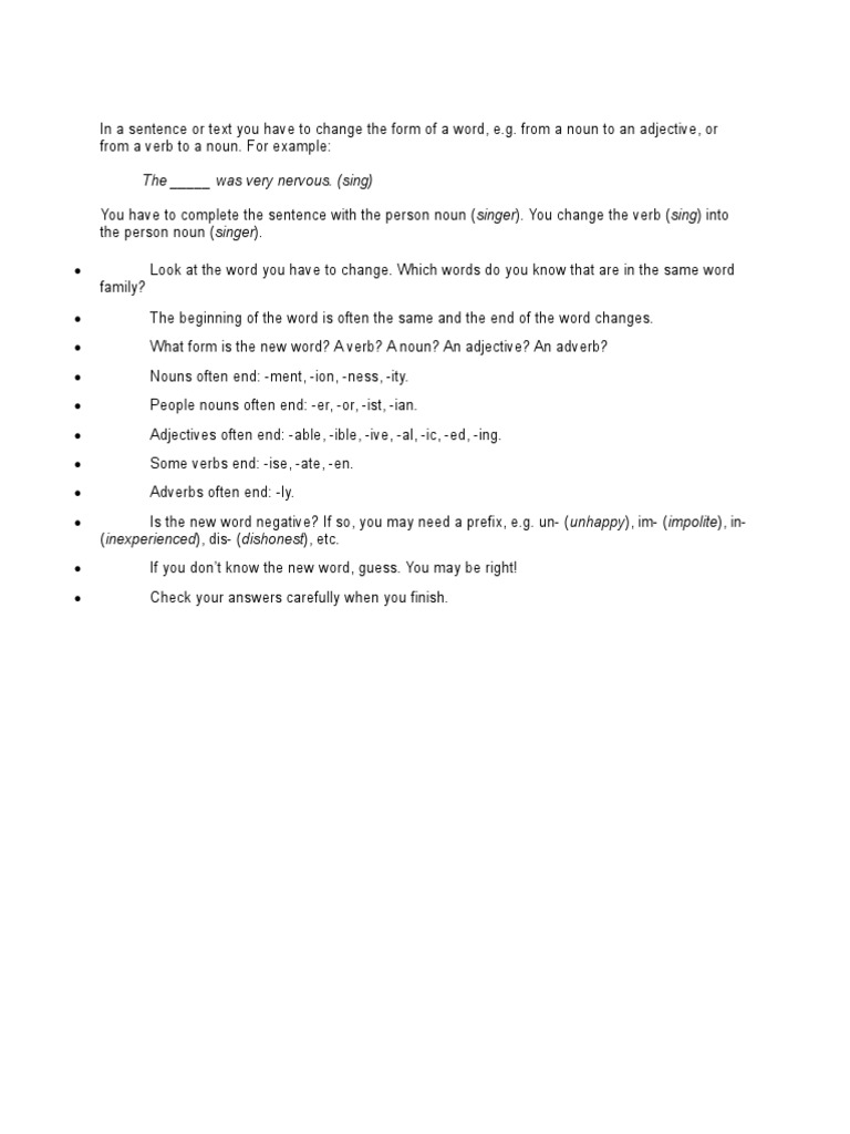 In A Sentence or Text You Have To Change The Form of A Word | PDF
