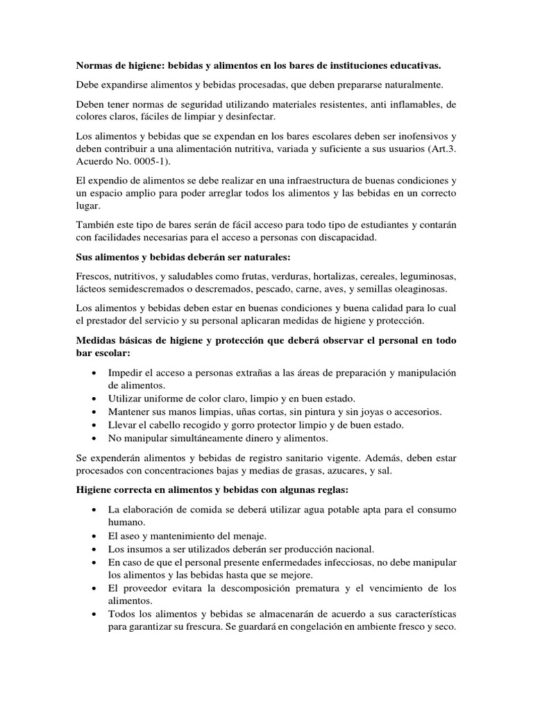 Normas de Higiene | PDF | Alimentos | Comida y bebida