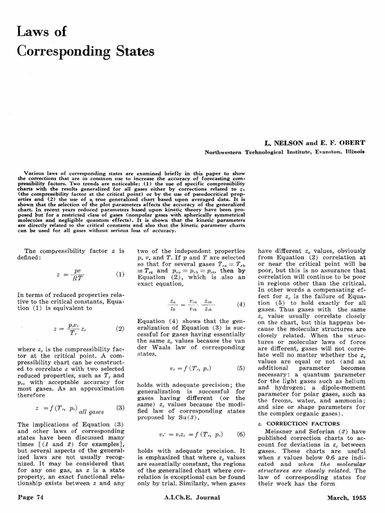 Laws of Corrresponding States - Nelson and Obert | PDF | Gases ...