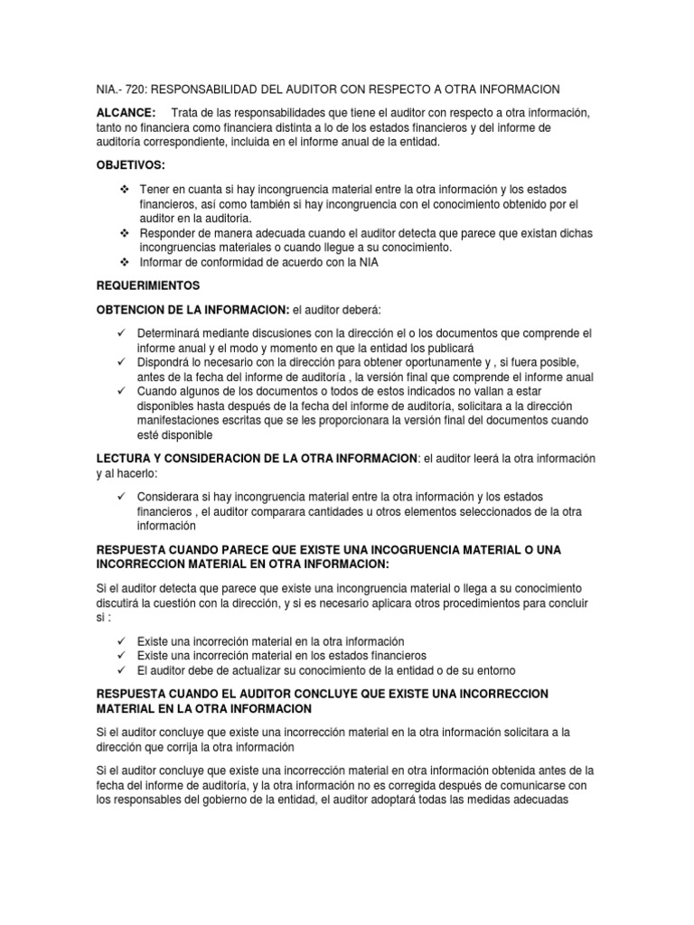 Nia 720 | PDF | Contralor | Auditoría