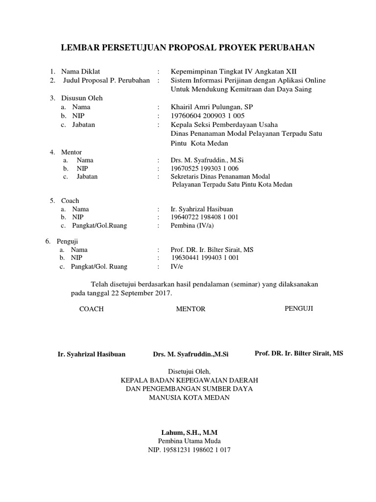 Lembar Persetujuan Proposal Proyek Perubahan | PDF