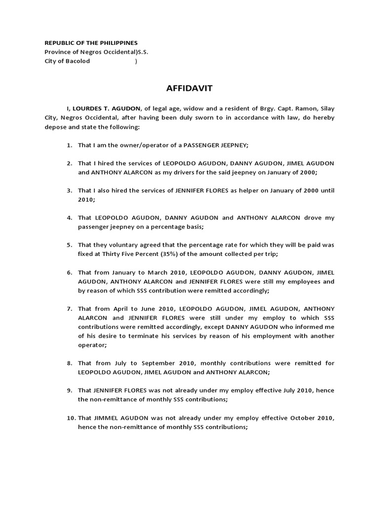 Affidavit SSS | PDF | Employment | Government