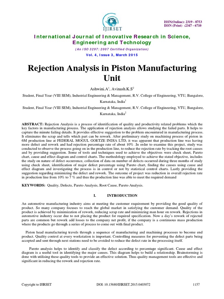Rejection Analysis Procedure PDF | PDF | Six Sigma | International ...