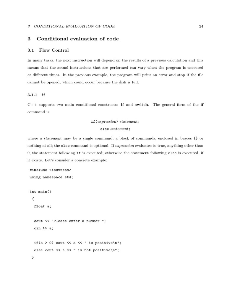 3 Conditional Evaluation of Code: 3.1 Flow Control | PDF | Pointer (Computer Programming ...