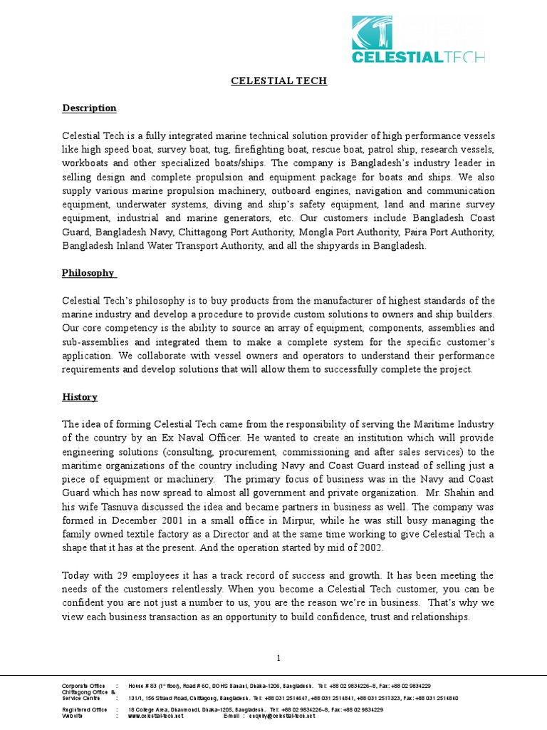 Company Profile - Celestial Tech Limited | PDF | Navies | Ships