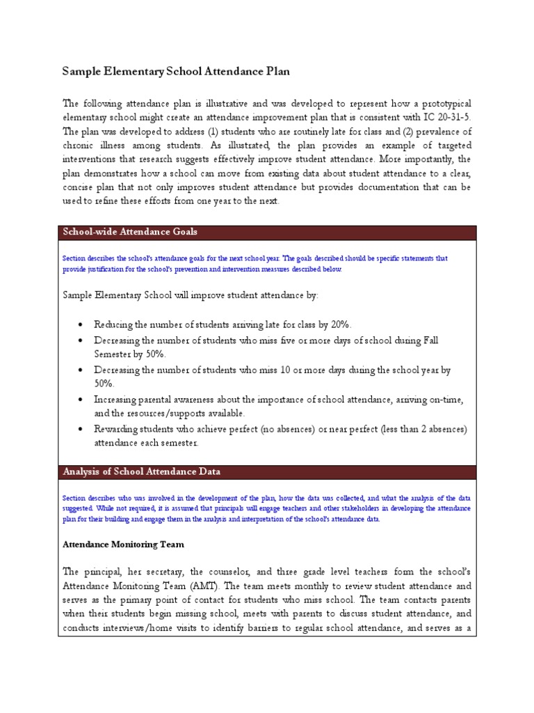 Sample Elementary School Attendance Plan | PDF | School Counselor ...