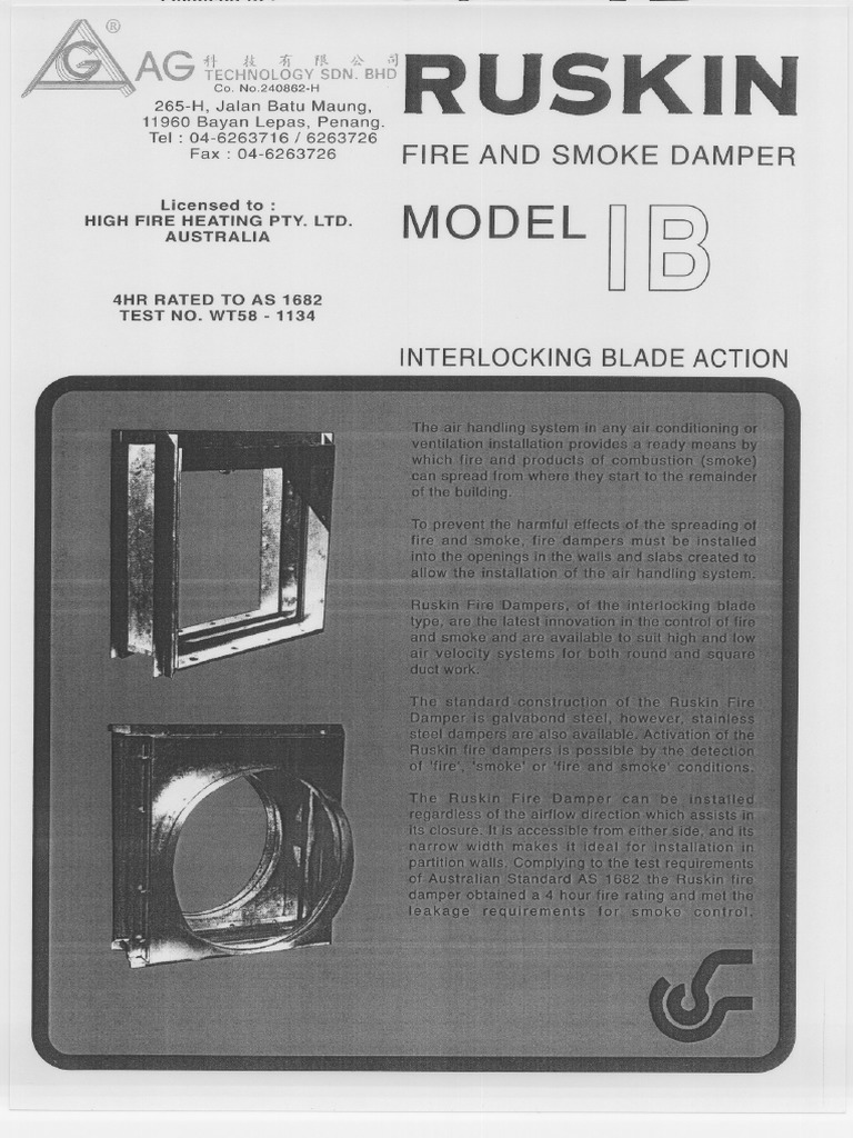 Ruskin Fire and Smoke Damper | PDF | Duct (Flow) | Manufactured Goods