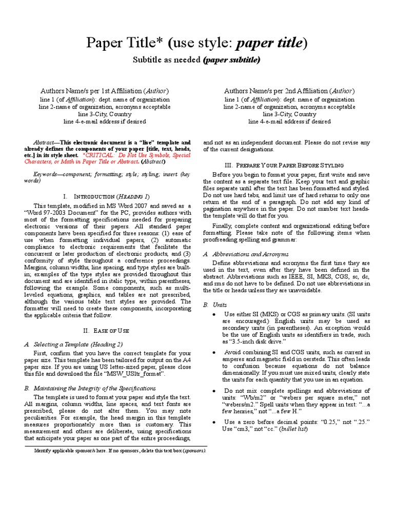 IEEE Paper Format | PDF | Bracket | Note (Typography)