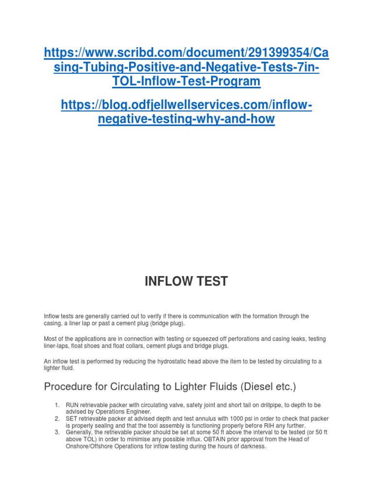 Inflow Test | PDF | Casing (Borehole) | Energy Technology