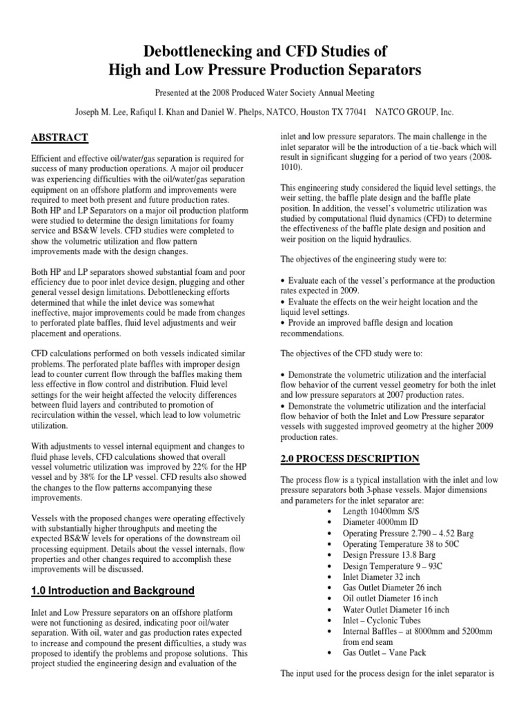 Debottlenecking and CFD Studies of H&LP Low Production Separators | PDF ...